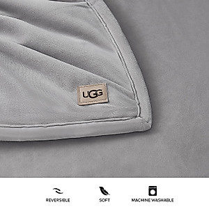 UGG 01465 Bliss Sherpa Fully Reversible Throw Blanket for Couch or Bed Machine Washable Easy Care Soft Plush Luxury Oversized Accent Blankets, 70 x 50-Inch, Silver