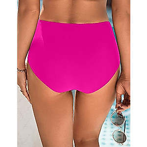 Blooming Jelly Womens High Waisted Bikini Bottom Black Swimsuits Tummy Control Bathing Suit Bottoms（Medium,Hot Pink