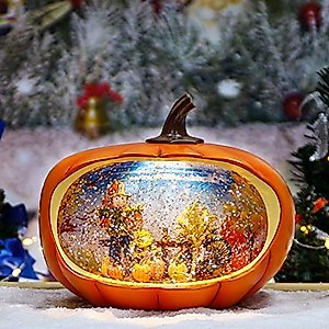 Thanksgiving Decoration Pumpkin, Christmas Snow Globe with Swirling Glitter, Pumpkin Table Accent for Fall Harvest Christmas/Winter Decorations, Thanksgiving Pumpkin Fall Harvest for Home Decor