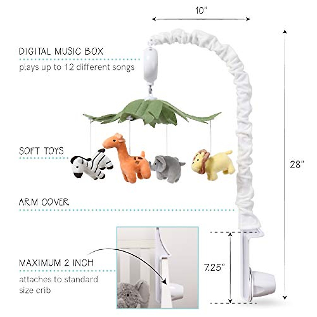 The Peanutshell Safari Animals Musical Crib Mobile for Baby Boys & Girls | Digital Music Box with 12 lullabies…