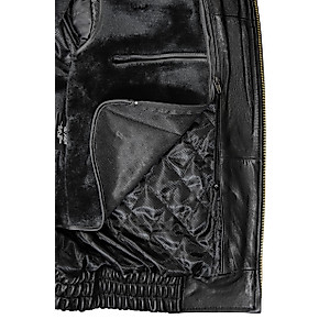 Victory Outfitters Men's Lambskin Genuine Leather Classic Bomber Jacket Mens Leather coat with Zip Out Liner - Black - XXL