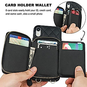 Bocasal Crossbody Wallet Case for iPhone Xr, RFID Blocking PU Leather Zipper Handbag Purse Flip Cover, Kickstand Folio Case with Card Slots Holder Wrist Strap Lanyard 6.1 Inch (Black)