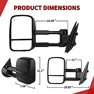 YITAMOTOR Towing Mirrors Compatible with 07-14 Chevy Silverado GMC Sierra 1500/2500/3500 Yukon Power Heated Side Mirrors, 2 Pack