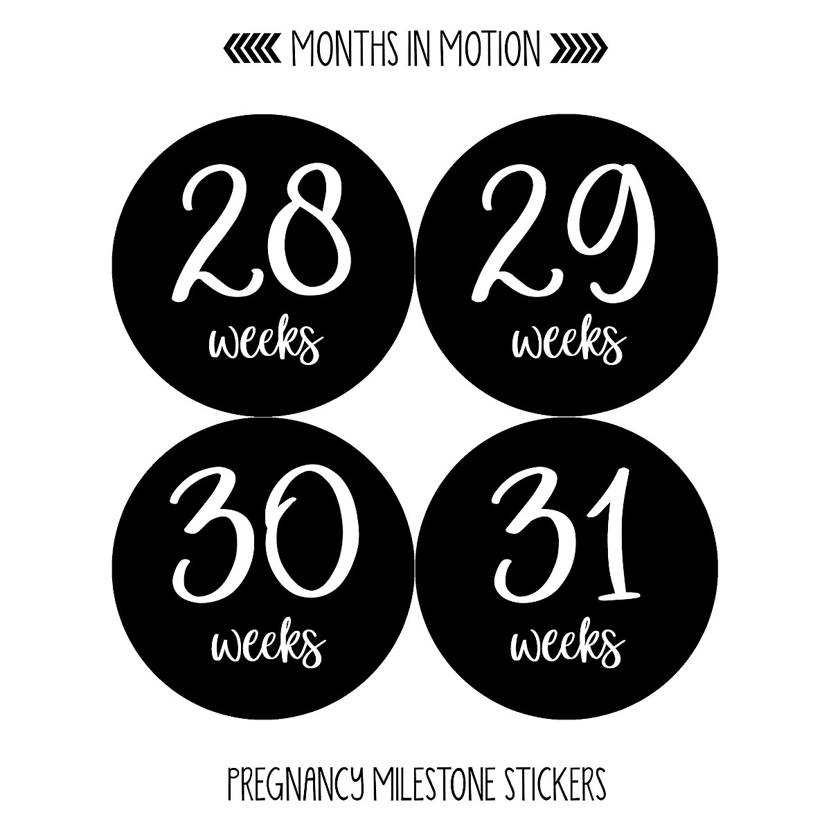 Months In Motion Pregnancy Weekly Belly Growth Stickers - Week to Week Pregnant Expecting Photo Prop - Maternity Keepsake - Baby Bump - Large Set of 36 Weekly Photo Sticker