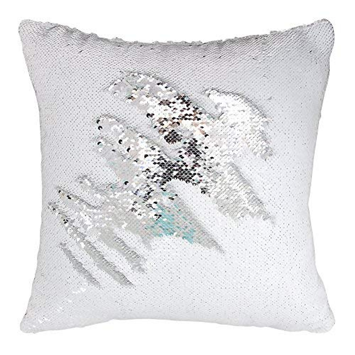 Play Tailor Sequin Pillow Cover Cushion Covers 16x16in Flip Sequins Decorative Throw Pillow Case, Silver and White