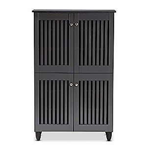 Baxton Studio Fernanda Modern and Contemporary Dark Gray 4-Door Wooden Entryway Shoe Storage Cabinet