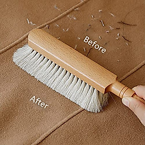 OAKART Horsehair Hand Brush Soft Bristles Oiled Beech Wood Handle Coat Brush 12 Inch Long (White Horsehair)