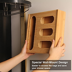 LOPASA Ziplock Bag Organizer for Drawer, Food Storage Bag Organizer Sandwich Bag Organizer for Kitchen, Plastic Lunch Bag Holder, Bamboo Baggie Container(1 Box 4 Slots)