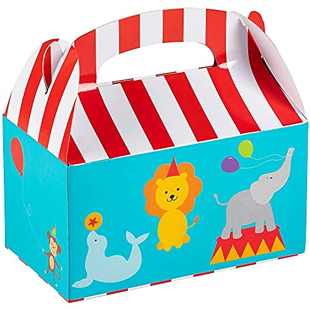 BLUE PANDA Treat Boxes - 24-Pack Paper Party Favor Boxes, Circus Carnival Design Goodie Boxes for Birthdays and Events, 2 Dozen Party Gable Boxes, 6 x 3.3 x 3.6 Inches