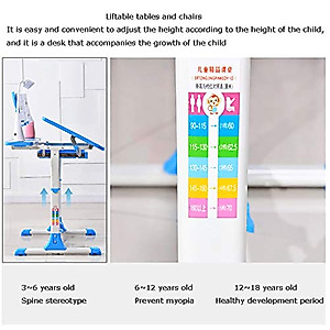 Articles for daily use Children's Study Desk and Chair Set, Height-Adjustable, Multi-Function and Liftable Study Desk, Bookshelf with LED Light, Student Writing Desk with Pull-Out Drawer
