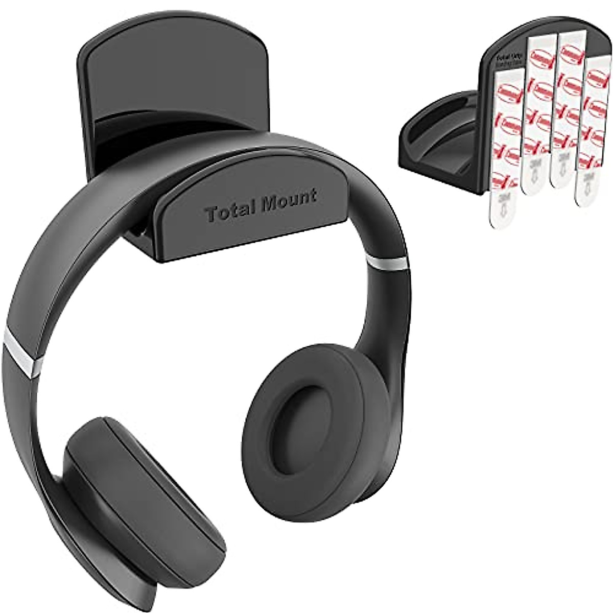 TotalMount Headphone Hanger – Includes Removable Adhesive Strips for Easy, Damage-Free Wall, Desk, or PC Mounting (Premium Black Headphone Hook – One Pack)