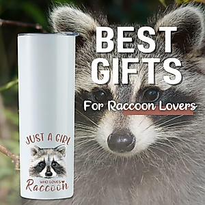 Onebttl Raccoon Gifts for Women, Insulated 20 oz Stainless Steel Skinny Tumbler with Straw, Brush, Lid, and Gifts Box, Just A Girl Who Loves Raccoon