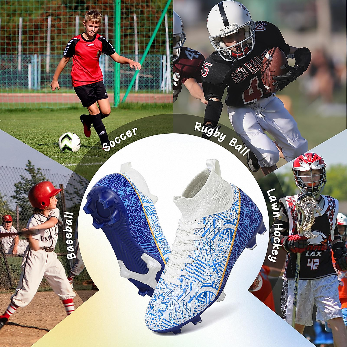 Soccer Cleats Kids Boys Girls Football Cleats Zapatos de Futbol Outdoor Soccer Shoes Tacos de Futbol Para Niños Youth Baseball Cleats Professional Training Football Shoes Turf High Top Football Boots