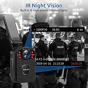 BOBLOV KJ21 Body Camera, 1296P Body Wearable Camera Support Memory Expand Max 128G 8-10Hours Recording Police Body Camera Lightweight and Portable Easy to Operate Clear NightVision (KJ21 Only)