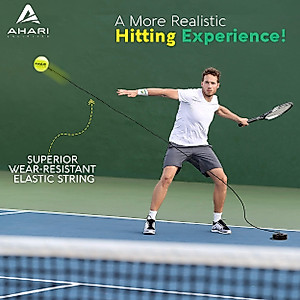 Ahari Unlimited Premium Tennis Trainer Set, Pro Tennis Rebounder with Metal Base in a Carrying Cylinder, 3 Replacement Rebound Balls, & Wristband, Portable Tennis Practice Equipment for Solo Training.