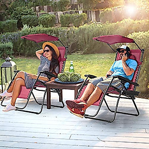 HAPPYGRILL Zero Gravity Lounge Chair Folding Patio Recliner for Outdoor Beach Patio Poolside, Wine