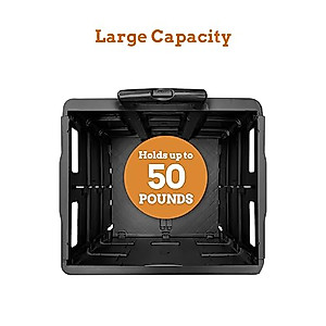 Inspired Living Ultra-Slim Rolling Collapsible Storage Pack-N-Roll Utility-carts, with Telescopic Handle, for Home, Garden, Shopping, Office, School use, Medium, Black