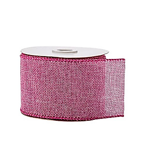 LIUYAXI Pink Burlap Wired Ribbon, 2-1/2" x Continuous 10 Yard, Solid Wired Edge Ribbon for Crafts,Gift Wrapping,Big Bow,Wreath,Tree Decoration,Outdoor Decoration