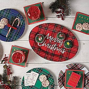 C.R. Gibson QSTM-24059 Red Plaid Reusable Melamine Plate Christmas Platter for Cookies, Dinners, and Parties, 14" x 10"