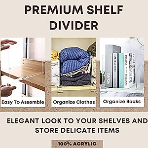 J1ST Pack of 4 Shelf Dividers for Closet Organization Acrylic Clear Closet Shelf Divider for Wooden Shelving Suitable for Wooden or Vertical Shelves or Bedroom, Kitchen and Office