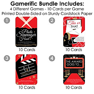 Big Dot of Happiness Red Carpet Hollywood - 4 Movie Night Party Games - 10 Cards Each - Gamerific Bundle