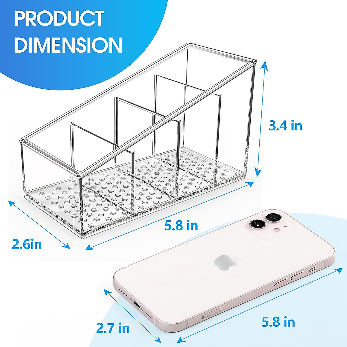 MaxGear Remote Control Holder Desk Organizer Clear Plastic Desktop Organization Pencil Holder, 4 Compartments Makeup Brush Holders with Different Heights for Home, Office, School, 5.8''x 3.4'' x 2.6''