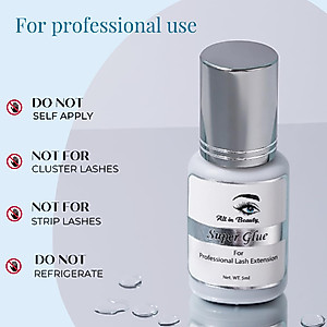 Eyelash Extension Super Glue,Fast Drying,Long Lasting False Eyelash Adhesive, Lash Extension Supplies for Professionals Eyelashes Artists,Powerfull Adhesive, Less Than 1 Second Drying time (5ml)