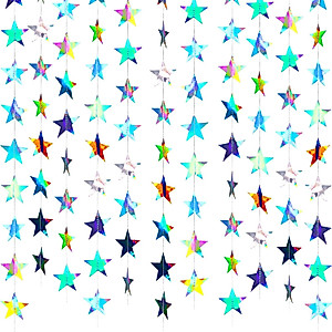 Iridescent Shining Star Hanging Garland Iridescent Hanging Sparkling Star Streamer Glitter Star Bunting Banner Twinkle Star Backdrop for Wedding Baby Shower Birthday Christmas Decorations 40 Feet