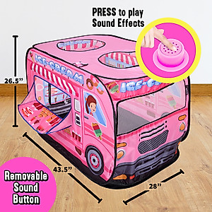 Playbees Musical Ice Cream Truck Pop Up Play Tent with 3 Openings - Tent for Toddlers - Indoor & Outdoor - Pop Up Tents for Kids - Includes Carry Bag and Sound Button- 43.5x28x26.5 Inch