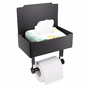 Beileqi Matte Black Toilet Paper Storage Holder with Shelf for Wet Wipes, Sanitary Tampon, Trash Bags, Bathroom Wipes Holder Accessory Space Saver and Organizer