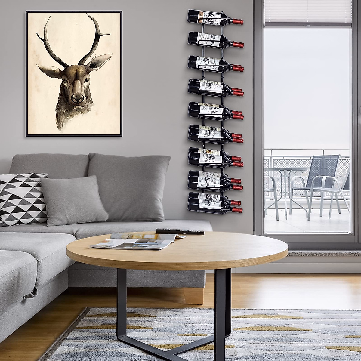 JKsmart 24 Bottle Wall Mounted Wine Rack ,Adjustable and Separable Metal Hanging Wine Bottle Holder,Freely Spliceable Wall Wine Rack for Kitchen Pantry Bar Wine Cellar