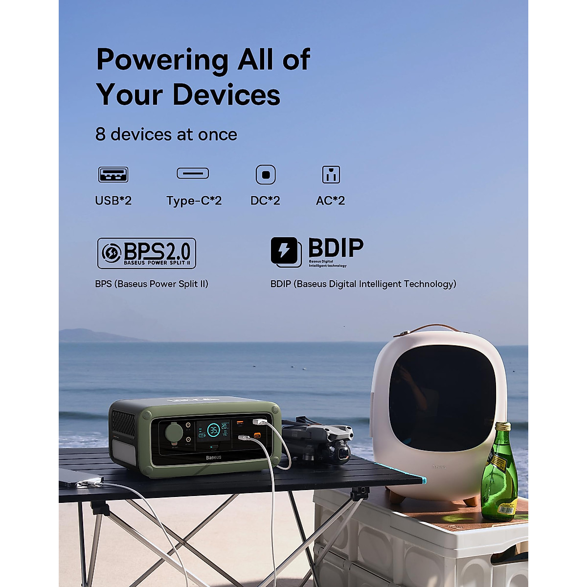 Baseus Portable Power Station ioTa 420W, 288Wh Solar Generator with 90000mAh LiFePO4 Backup Battery, 140W PD3.1 Fast Charging, 2 AC Outlets, LED Light for Outdoor Camping, RVs, CPAP, Home Emergency
