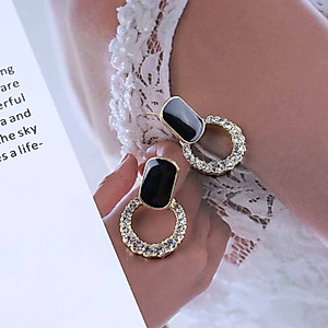 Vintage Onyx Square Stud Earrings Gold Crystal Circle Dangle Earrings Cz Paved Halo Circle Earrings Geometric Black Crystal Square Earrings Jewelry for Women