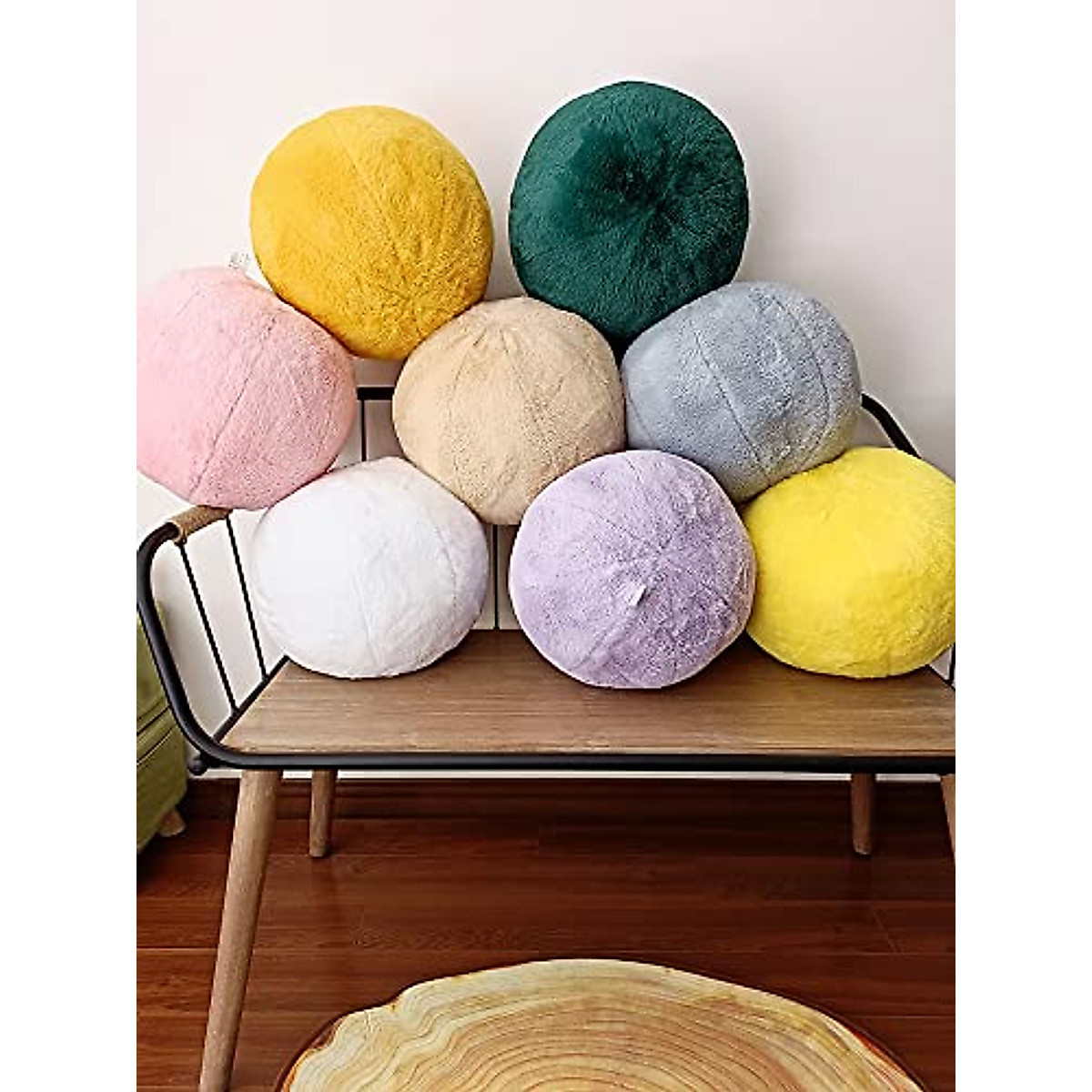 Imitation Rabbit Fur Ball Pillow. Stylish Round Throw Pillow. Super Soft Sofa Pillow. (Grey)