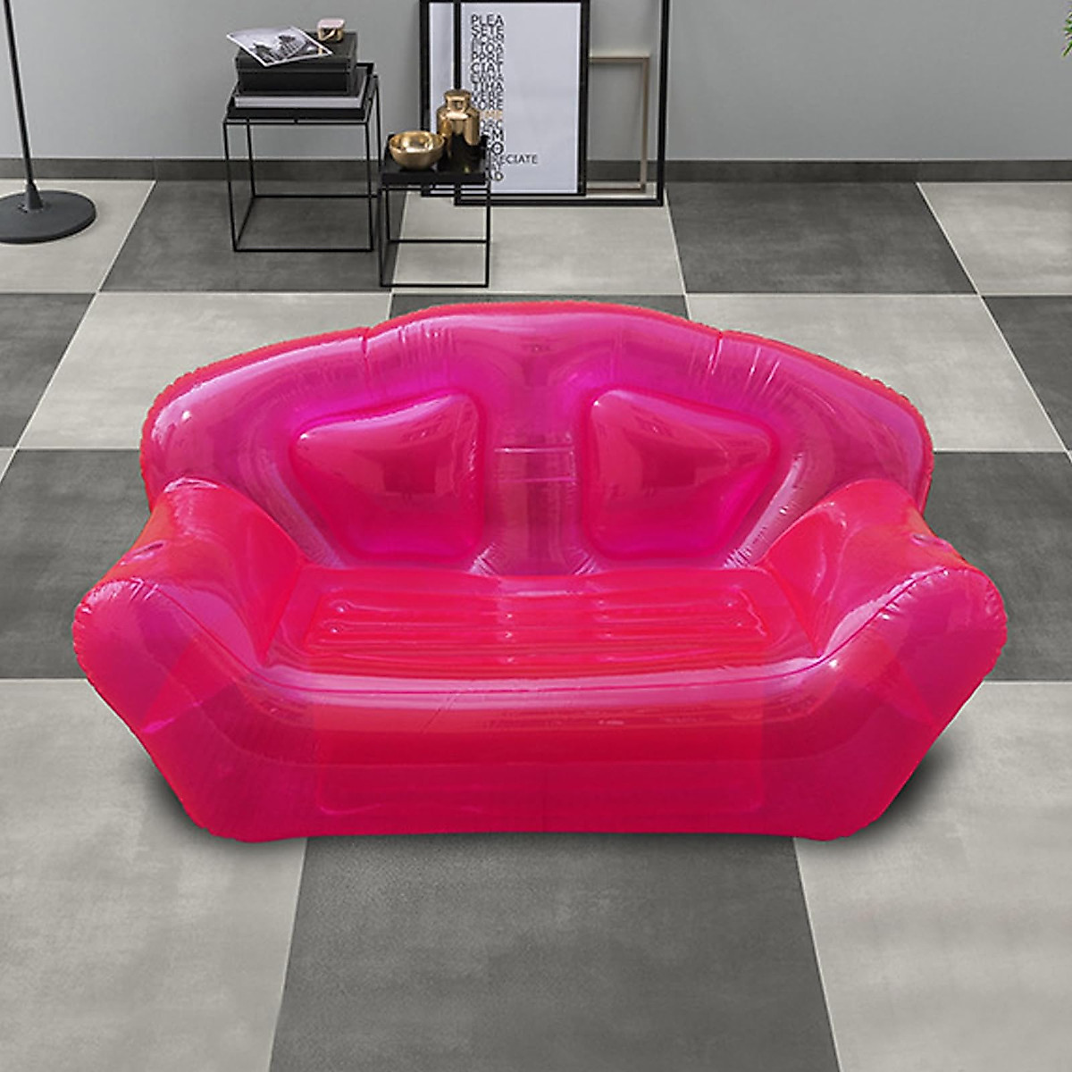 AQQHSAIN Transparent Inflatable Sofa Seat Clear Double Person Sofa Pink Blow Up Chairs Portable Camping Yard Couchs Air Sofa Patio Blow Up Furniture for Camping Outdoor Beach