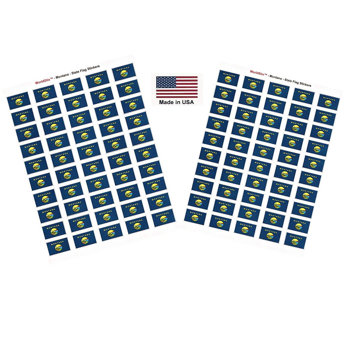 Made in USA! 100 Montana 1.5" x 1" Self Adhesive State Flag Stickers, Two Sheets of 50, 100 Montana Sticker Flags Total
