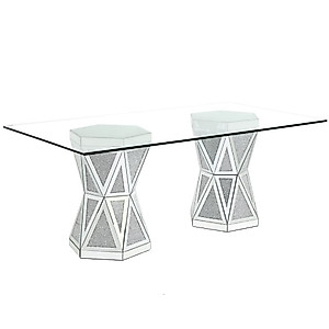 Acme Furniture DN00722 Dining Table - Mirrored & Faux Diamonds, Noralie (1Set/3Ctn)