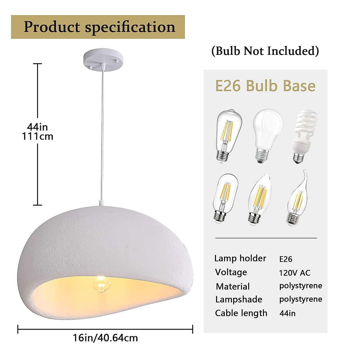 DENGNBJ 16 Inch Large Modern Pendant Light Simple Stylish Bird's Nest Shape - Concrete Pendant Light with E26 Base - Ideal Dining Room Pendant Light for Kitchen and Hallway