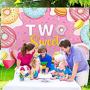 Two Sweet Birthday Backdrop Banner Decoration, Pink Donut 2nd Birthday Party Photography Background Props for Girl Donut Party Donut Grow up Party Candy Party Baby Shower Supplies, 6 x 4 Ft