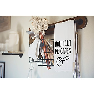 Handmade Funny Kitchen Towel - Funny Kitchen Puns Hand Towel for Pizza Lovers How I Cut My Carbs - 28x28 Inch Perfect for Chef Housewarming Christmas Mother's Day Birthday Gift (How I Cut My Carbs)