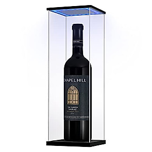 DIWNELEM Acrylic Wine Bottle Display Case with LED Light Display Stand Wine Display Case Protector Dustproof for Red Wine,Champagne,Liquor,Whiskey,Beer,Beverage Bottle (5 * 5 * 14.2")