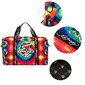 ED HARDY Unisex Black/Rainbow Skull Tatoo Print Nylon Duffle Bag With Adjustable Shoulder Strap
