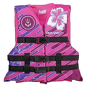 New Oceans7 US Coast Guard-Approved, Type III Youth Life Jacket - Personal Flotation Device with Flex-Form Chest and Open-Sided Design – Pink/Berry