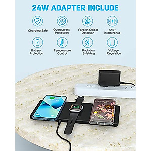 ZealSound Wireless Charger 3 in 1, Wireless Charging Pad 10w Fast Charging Station for Apple iWatch, Airpod,14/13Pro Max/13/12/11/11 Pro/X/Xr/Xs/8/Samsung Galaxy Phone(24w DC Power Supply Include)
