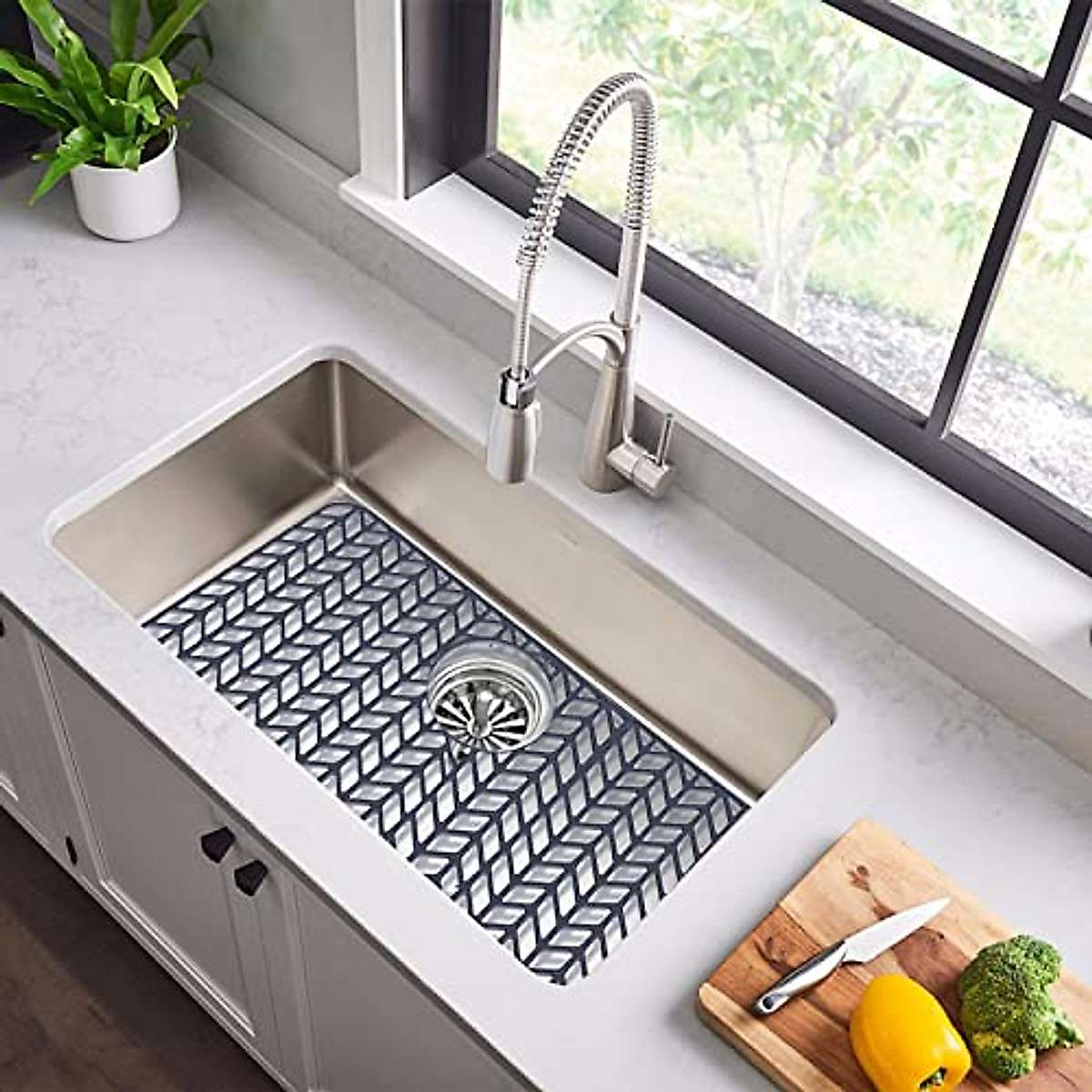 Kitchen-Sink-Protector - 26''x 14'' Guokller Silicone Sink-Protectors for Rear Drain Kitchen-Sink, Grid Accessory, Kitchen-Sink-Mats for Bottom of Farmhouse Stainless Steel Kitchen-Sink