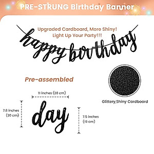 Black Rose Gold Birthday Party Decorations - Glittery Black Happy Birthday Banner(Pre-Strung), Tissue Paper Tassels Garland and Foil Confetti Balloons for Women Girls(Black Rose Gold).