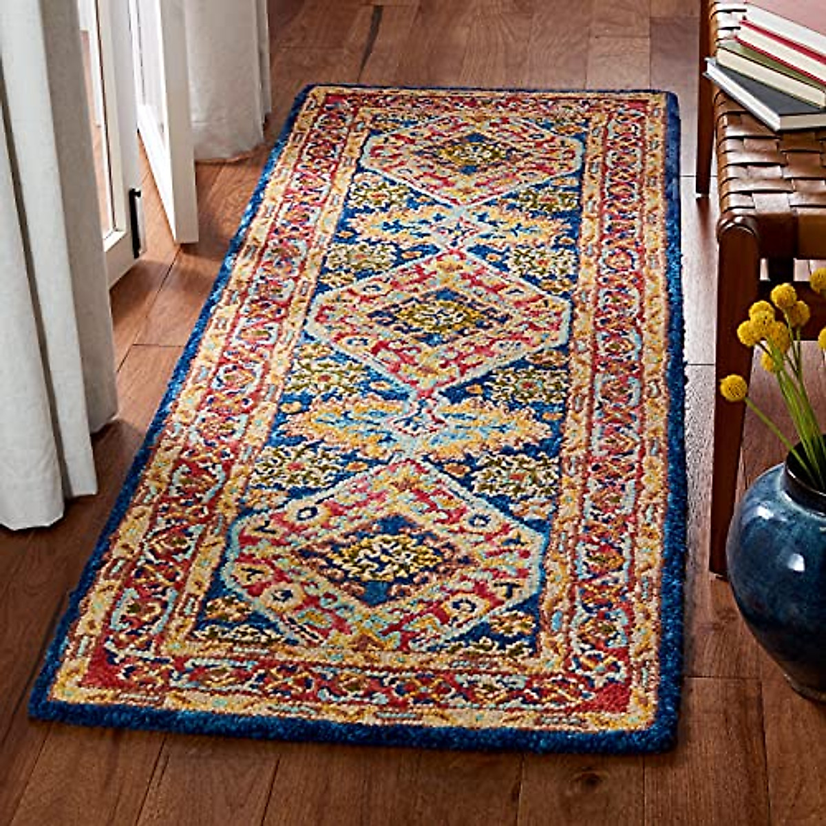 SAFAVIEH Aspen Collection 2'3" x 7' Red/Blue APN523Q Handmade Boho Wool Runner Rug