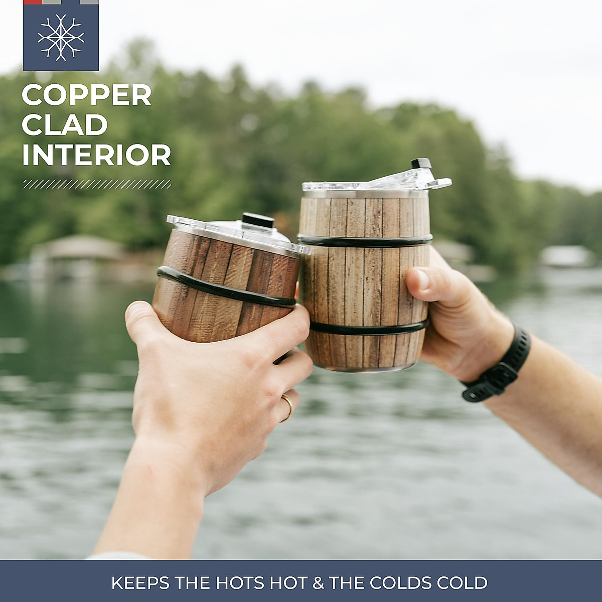 ORCA Double Barrel 24oz | Temperature Insulated, Stainless Steel Tumbler with a Classy Wood Grain Print, for Whiskey, Beer, Coffee or Whatever You're Having — Navy Topo