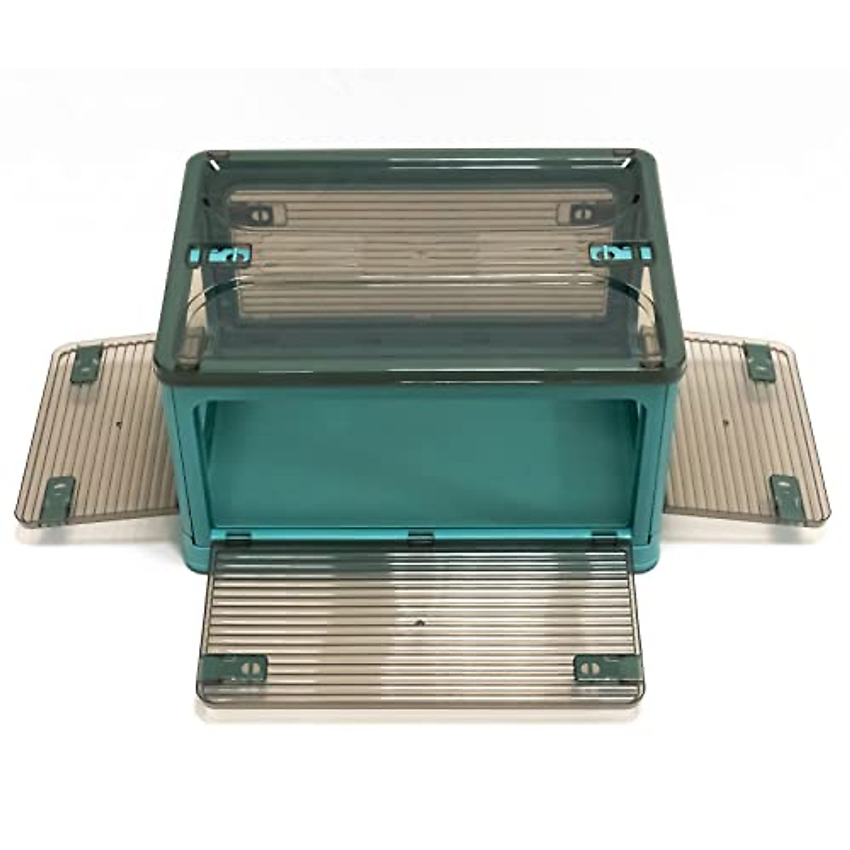 RAMGTW Large Clear Plastic Storage Box with Lid Wheels Collapsible Storage Bins with Five Doors Stackable Folding Container Organizer. Foldable Car Trunk Organizer Picnic Camping Family (Large, Blue)