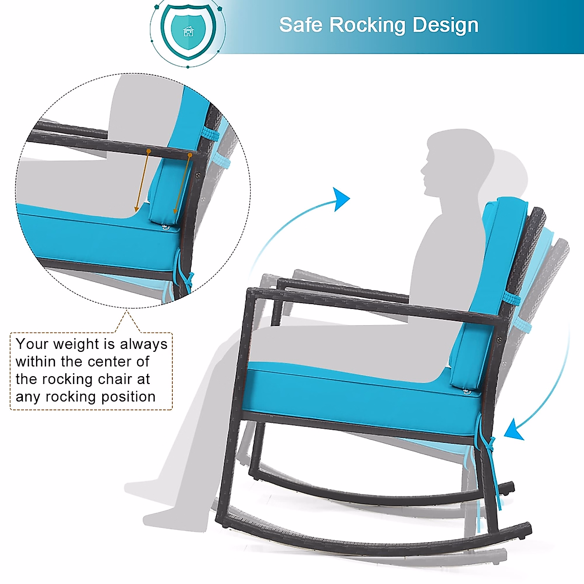 Bed Bath & Beyond Patio Rocking Chair Outdoor Glider Rattan Rocker Chair Turquoise